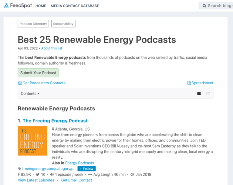 The Freeing Energy podcast is ranked #1 among Renewable Energy podcasts